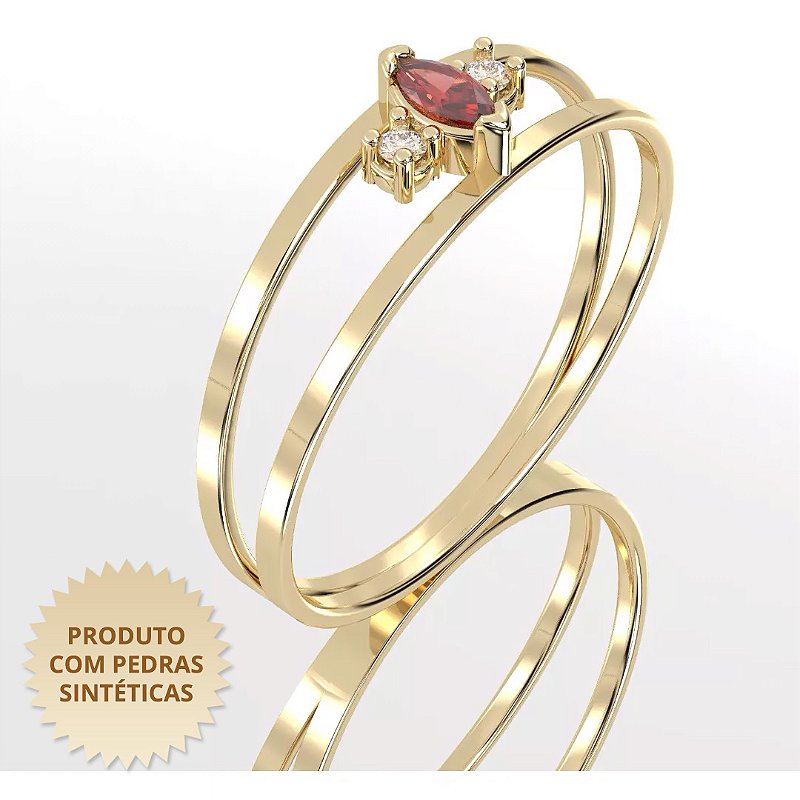 Anel de Formatura Cravejado com Zircônia Vermelha e Zircônias Brancas ...