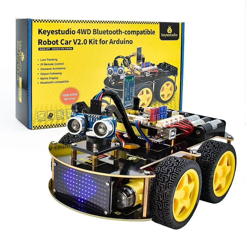 Kit Robô Carro 4WD V2.0 Keyestudio com Bluetooth, Display LED e ...