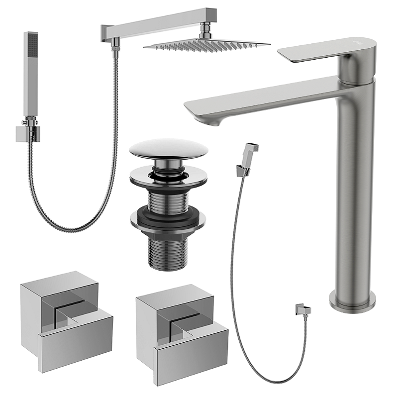 Kit 6 Peças Com Bica Alta WJ-2885-MK-CZ e Chuveiro Com Desviador ...