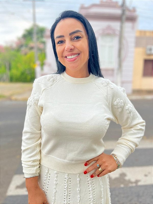 BLUSA OFF MANGA LONGA COM DETALHE NO OMBRO MARIA PAVAN - Loja Danusa