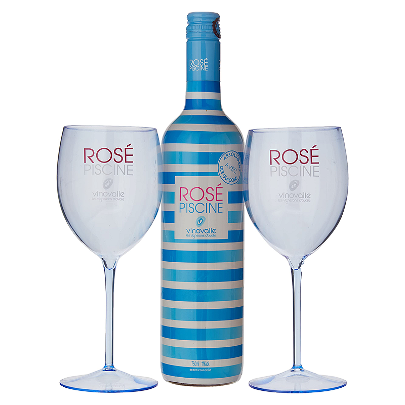 Kit Rose Piscine Cristal Blue 750ml + 2 Taças de Acrílico - Le Grand Vin