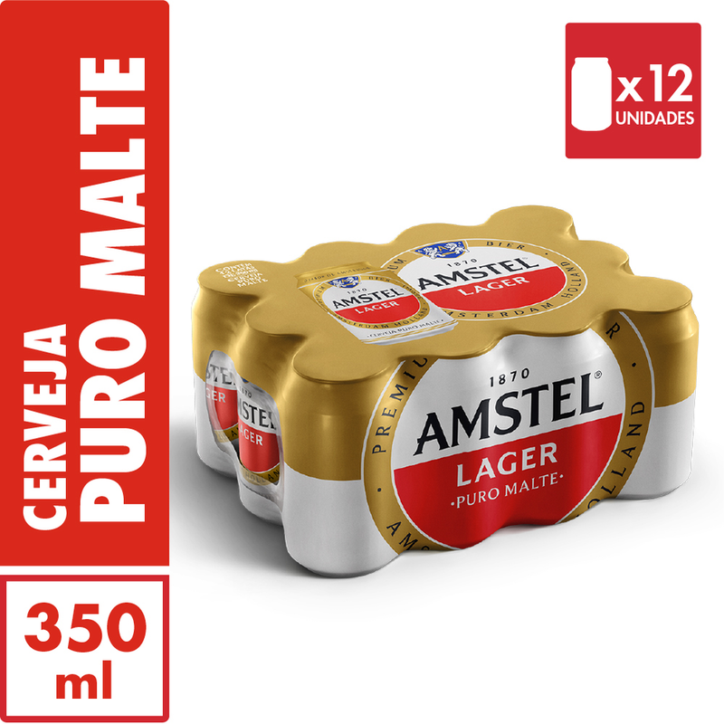 Pack 12un Cerveja Amstel Lager Lata 350ml - Armazem Campineiro