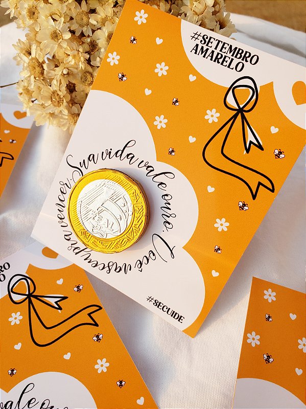 36 Cards + Moeda de Chocolate - Setembro Amarelo - Andy Almeida Designer