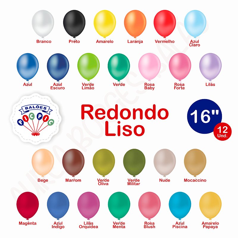 Balão Bexiga Festa Liso Redondo Pic Pic 16 Polegadas C/ 12 Unidades - Aurea Borges Balões