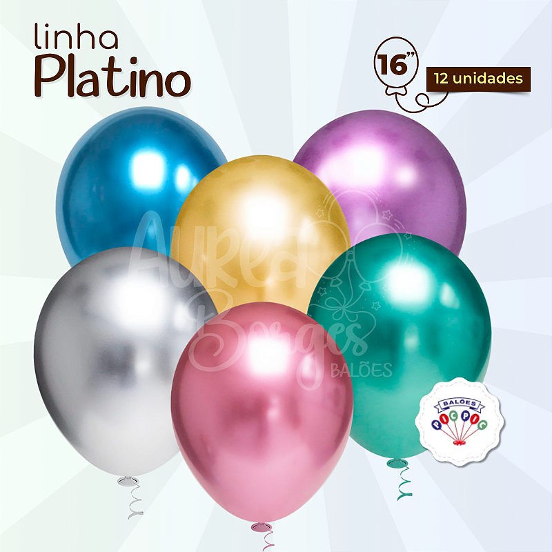 Balão Bexiga Festa Platino Cromado Pic Pic 16 Polegadas C/ 12 Unidades - Aurea Borges Balões
