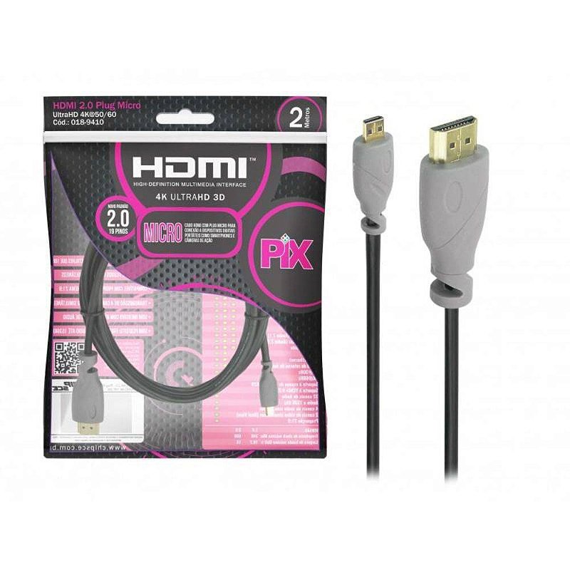 Cabo Micro Hdmi Para Hdmi 2 Metros 2.0 Ultrahd 4k 3d Chipsce 018-9410 ...