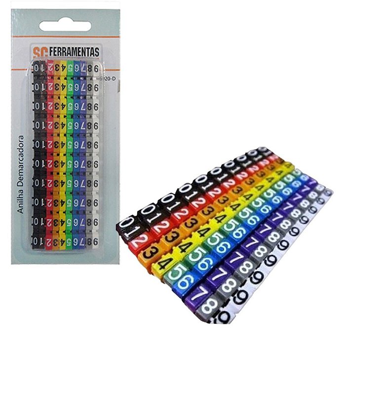 Kit 100 Anilha Para Cabo De Rede Universal 0 A 9 Color 6mm - Digimer