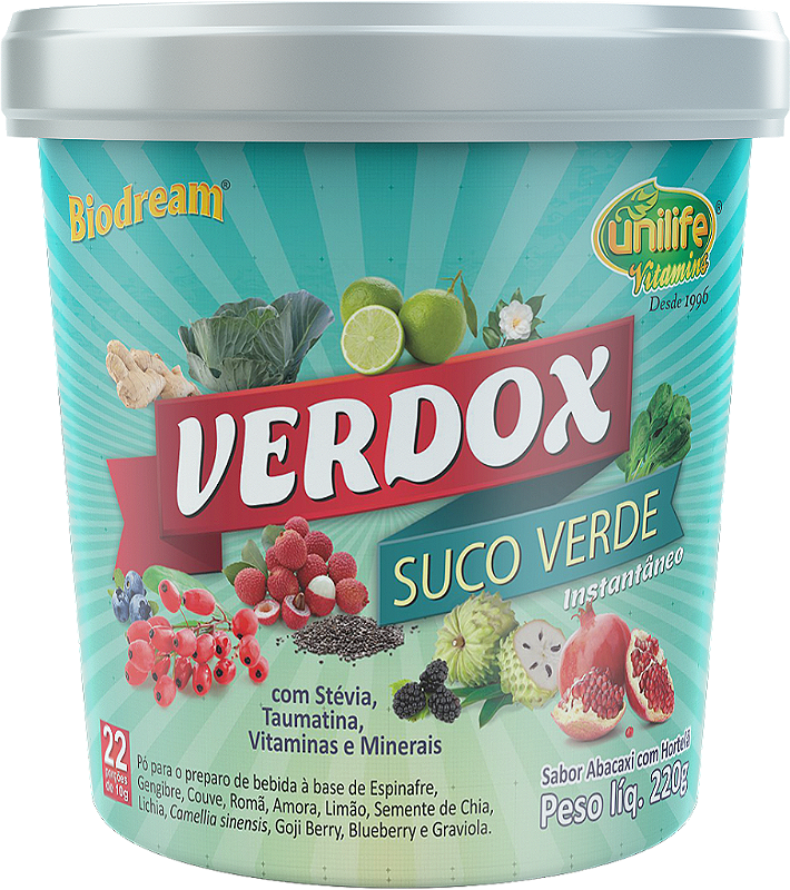 Verdox instantâneo - Sabor abacaxi com hortelã - 220 g ...