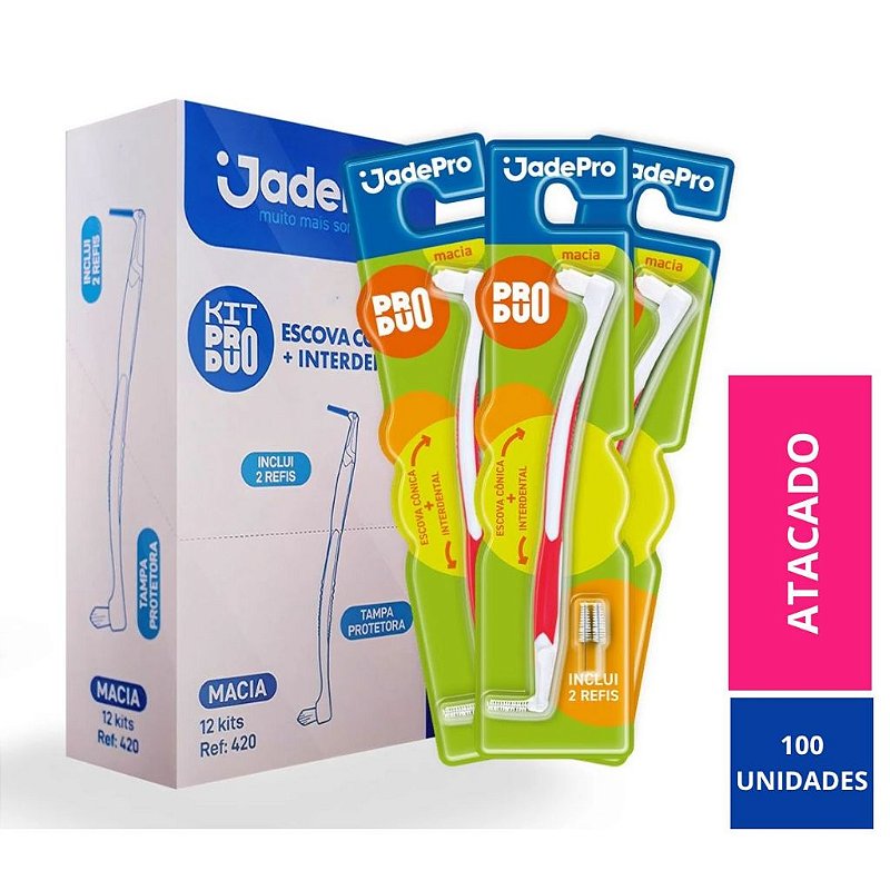 Kit 100 Unidades Escova Interdental Pro Duo Jadepro (inclui 2 refis por ...