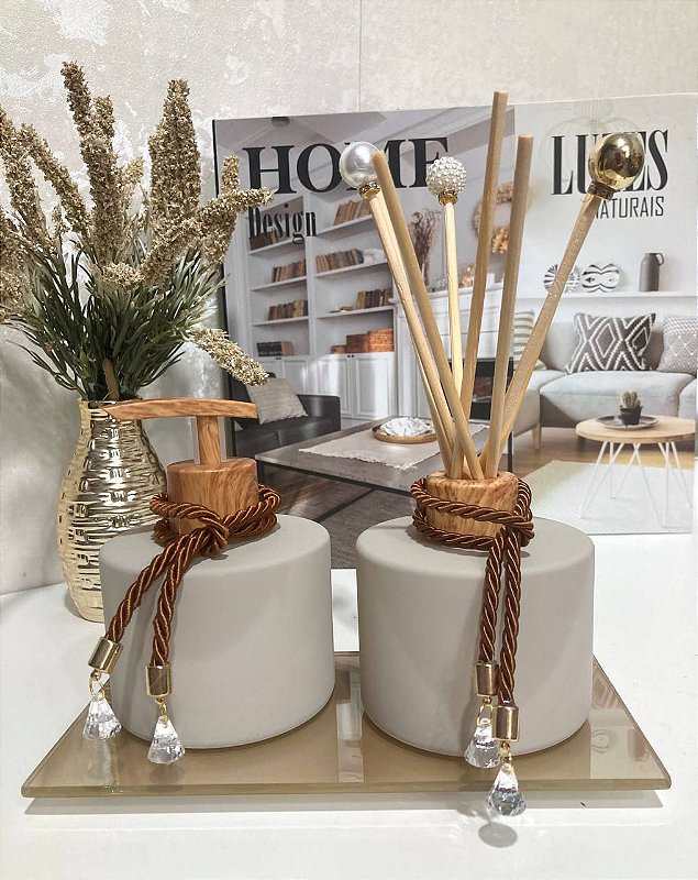 Kit Difusor e Saboneteira com Bandeja Bege Pícolo - KRC HOME DECOR