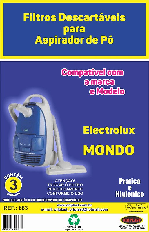 Kit C/3 Filtro Saco Coletor de Pó Aspirador de Pó Mondo Oriplast - 3F Eletro Acessórios para ...