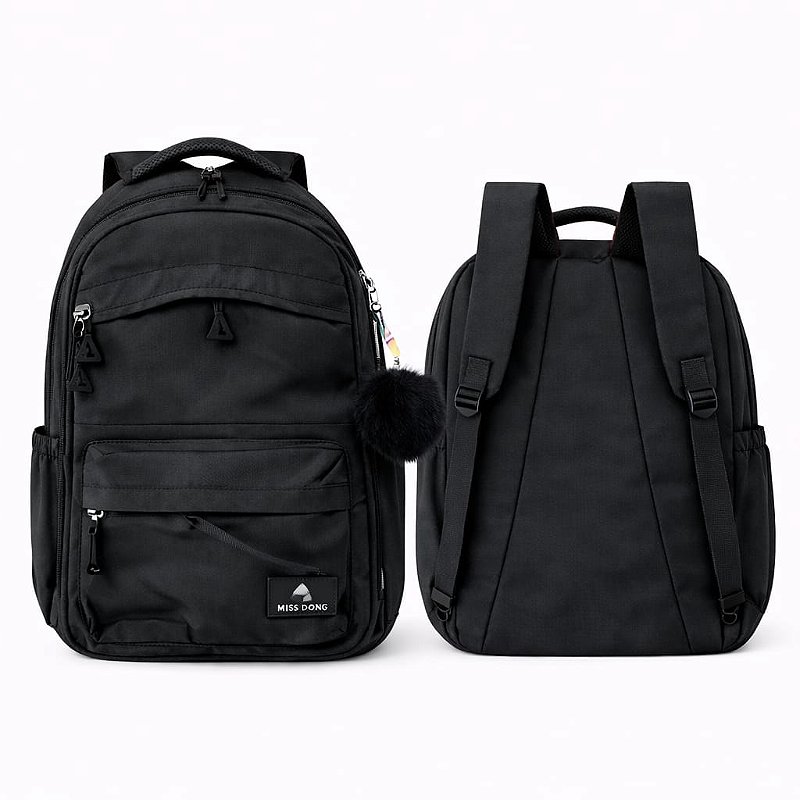 MOCHILA MISS DONG PRETO COM POMPOM - Atacado Papelaria Bem Mais imports