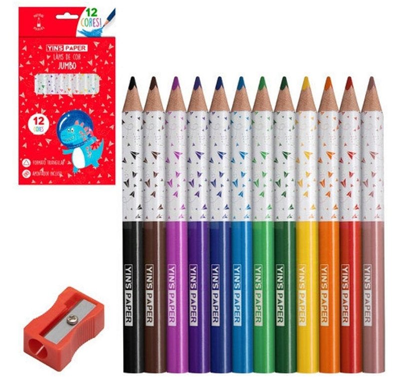 Lápis De Cor Jumbo 12 Cores Com Apontador Yin's Paper Yp7811 ...