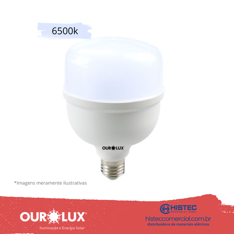 LÂMPADA SUPERLED BULBO T ALTA POTÊNCIA OUROLUX 40W E27 BIVOLT 6500K - Histec Comercial Materiais ...