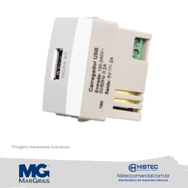 MÓDULO TOMADA CARREGADOR USB 2A BIVOLT MARGIRIUS SLEEK BR 17261 - Histec Comercial Materiais ...