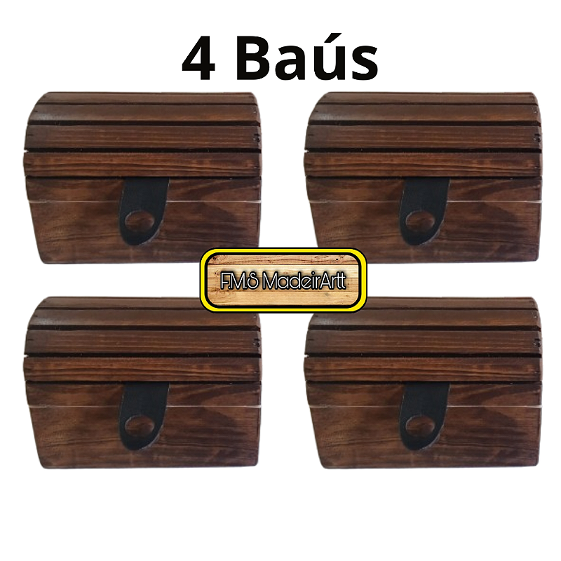4 minis baús artesanais madeira pinus FMS Madeirartt - FMS MadeirArtt