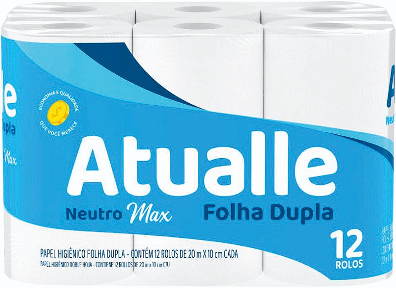 Papel Higiênico Atualle 20 Metros Pacote com 12 Rolos Folha Dupla- Esp ...