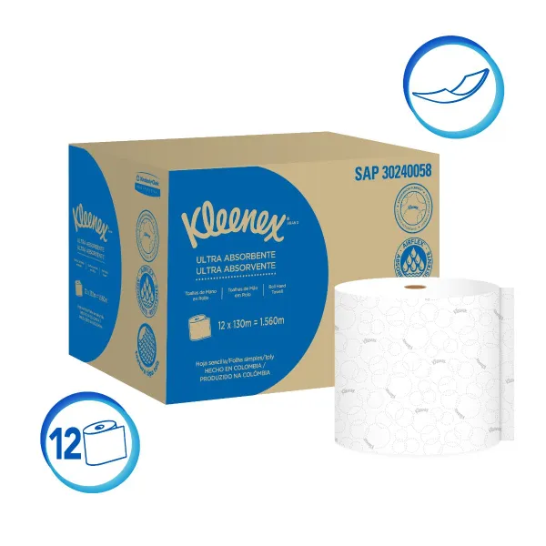 Papel Toalha Rolo Kleenex® 130m Folha Simples - Caixa com 12 Rolos ...