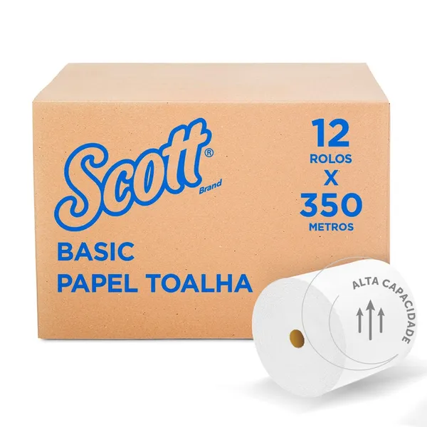 Papel Toalha Rolo Scott® Basic 350m Folha Simples - Caixa com 12 Rolos ...