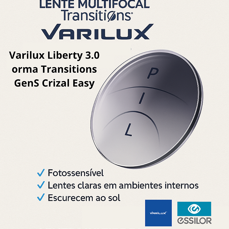 Varilux Liberty 3.0 orma Transitions GenS Crizal Easy - Ótica miopia