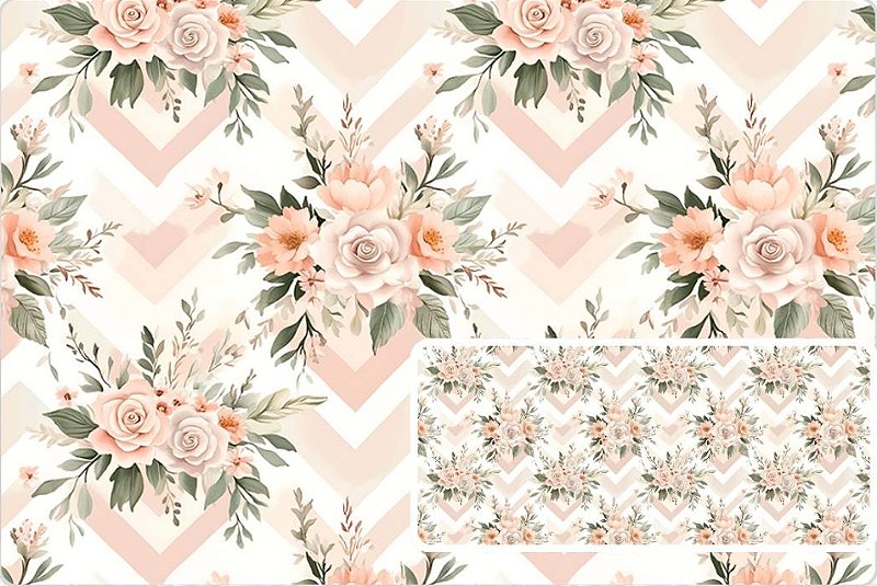 TRICOLINE DIGITAL 100% ALGODÃO ESTAMPADA FLORAL CHEVRON - MAIS AMOR TECIDOS
