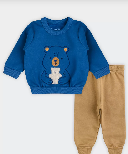 Conjunto moletom Bebê Menino Ursinho Brandili - Azul - TheLele Kids
