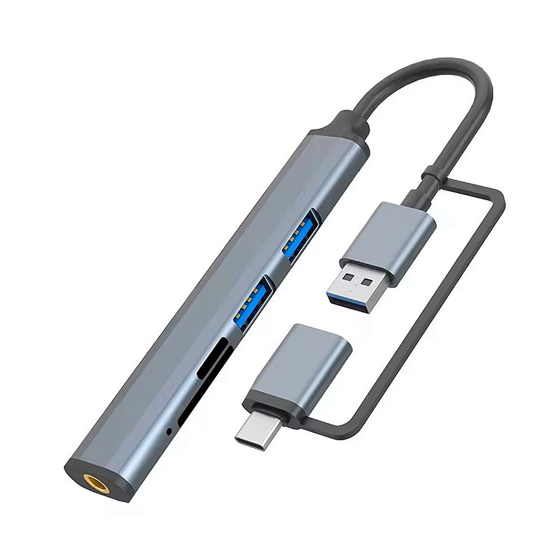 HUB Tipo C E USB Com Entrada Cartão SD e Micro SD USB e P2 - Loja da Câmera