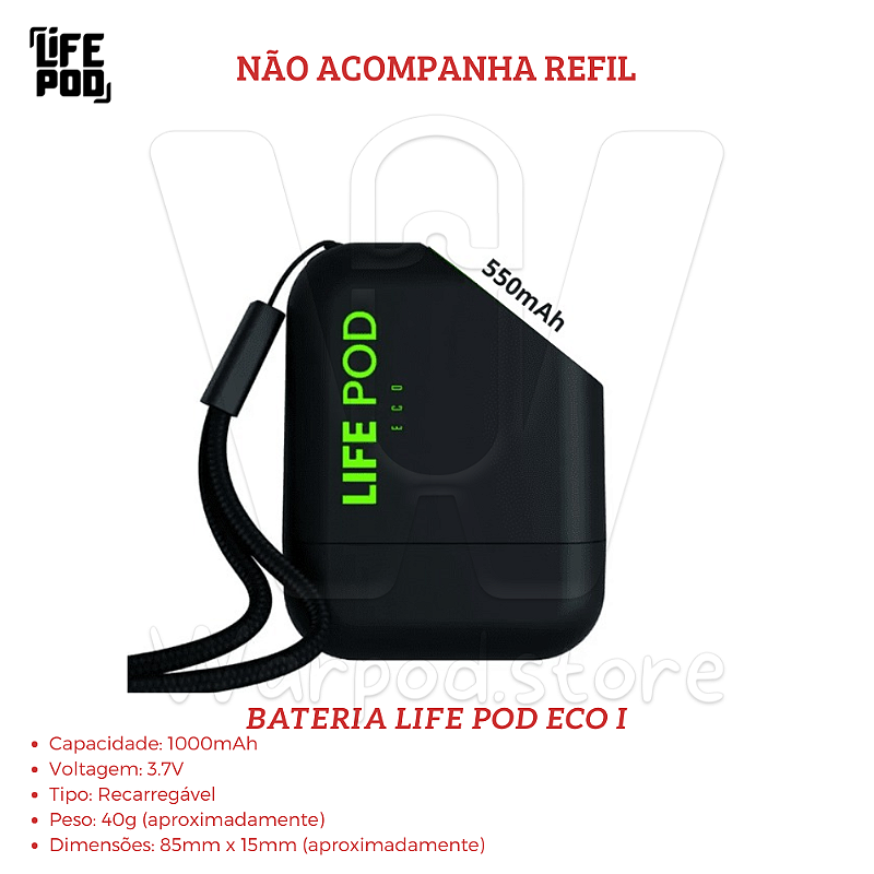 Bateria Life Pod Eco I - Warpod Store - Uma Guerra de Sabores