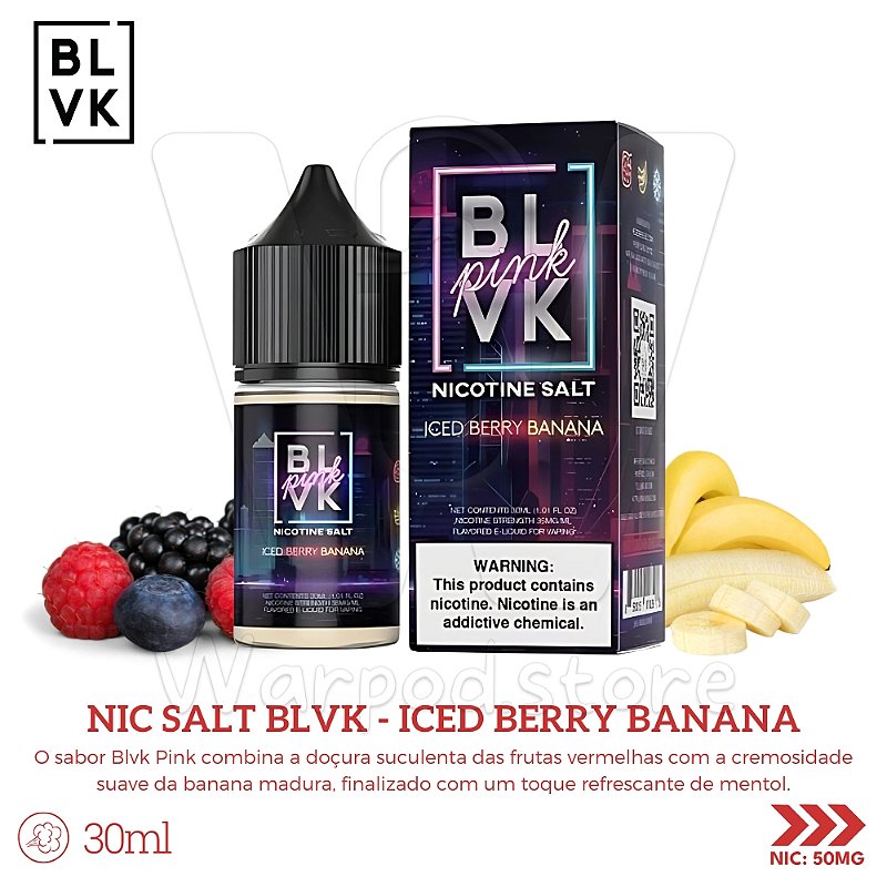 Nic Salt Blvk Pink 30ml / 50mg - Iced Berry Banana - Warpod Store - Uma ...