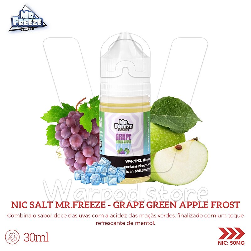 Nic Salt Mr Freeze 30ml / 50mg - Grape Green Apple Frost - Warpod Store - Uma Guerra de Sabores