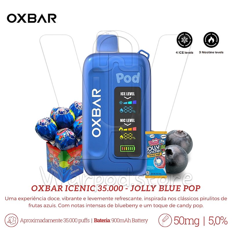 Pod Desc Oxbar IceNic 35.000 - Jolly Blue Pop - Warpod Store - Uma Guerra de Sabores