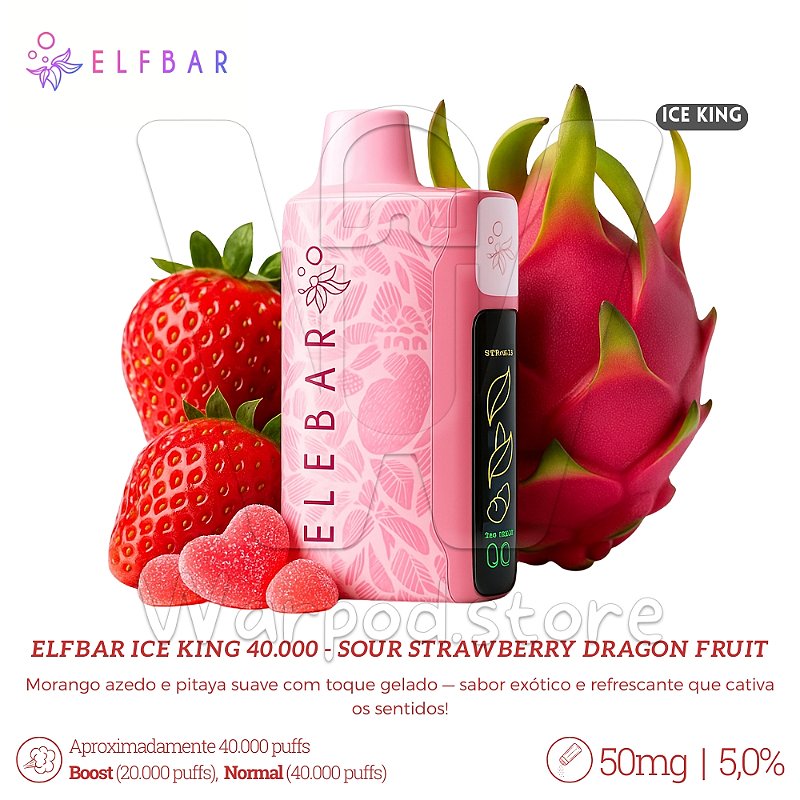 Pod Desc Elfbar Ice King 40.000 - Sour Strawberry Dragon Fruit - Warpod ...