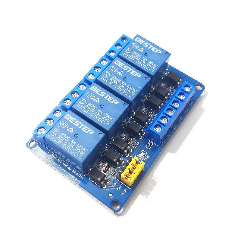 Módulo Relé 4 Canais 3V 10A com Borne KRE para ESP32 - Makkers