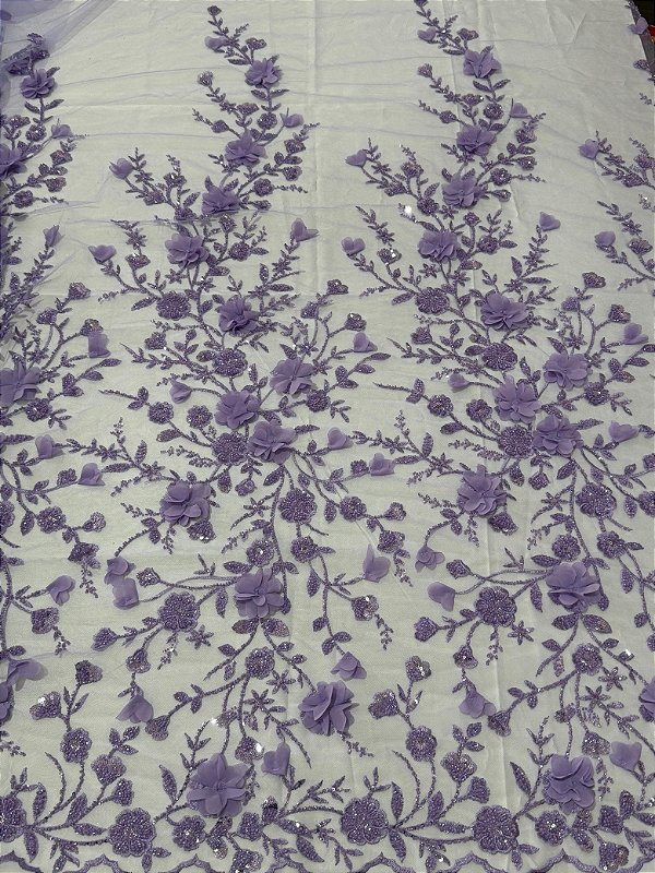 Renda Pedraria 3D PD1011 Lilás - Nova Textil