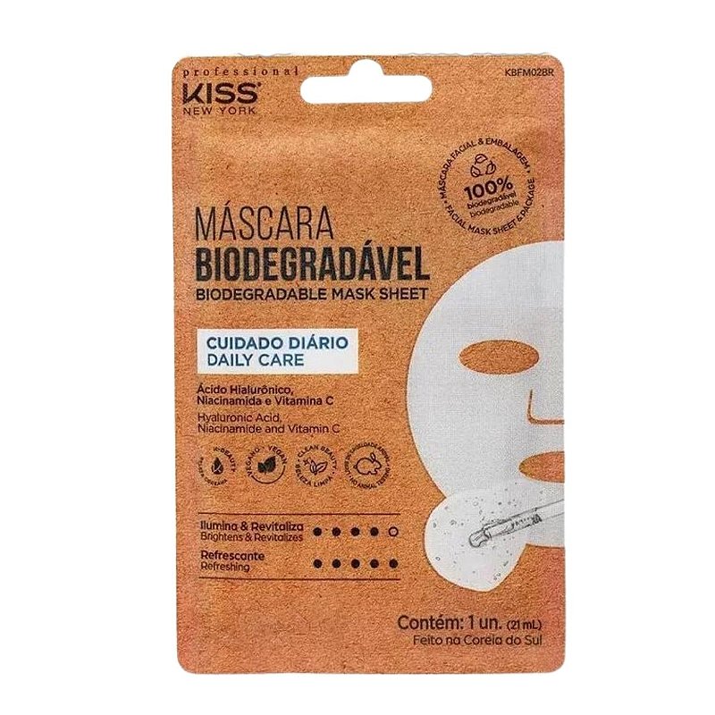 MÁSCARA FACIAL BIODEGRADÁVEL KISS NEW YORK MASK SHEET DAILY CARE 21ML ...