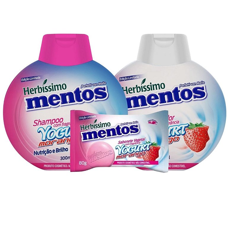 KIT SHAMPOO + CONDICIONADOR + SABONETE HERBISSIMO MENTOS YOGURT MORANGO ...