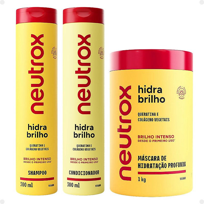 Kit Neutrox Hidra Brilho: Shampoo, Condicionador 300ml e Máscara 1Kg ...