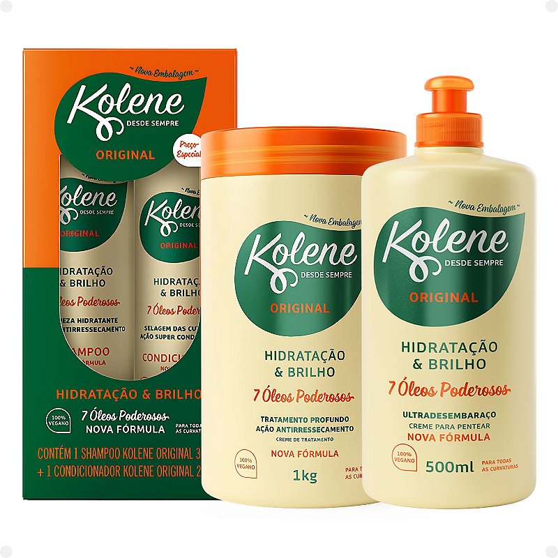 Kit Kolene Original Hidratação e Brilho: Shampoo 300ml e Condicionador ...