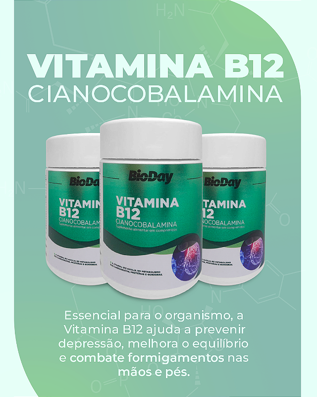 Vitamina B12 - Frasco 60 Comp. kit com 3 frasco. - BioDay