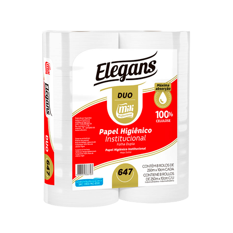 Papel Higiênico Institucional - DUO Elegans - 8x250M - Mili - Revenda ...