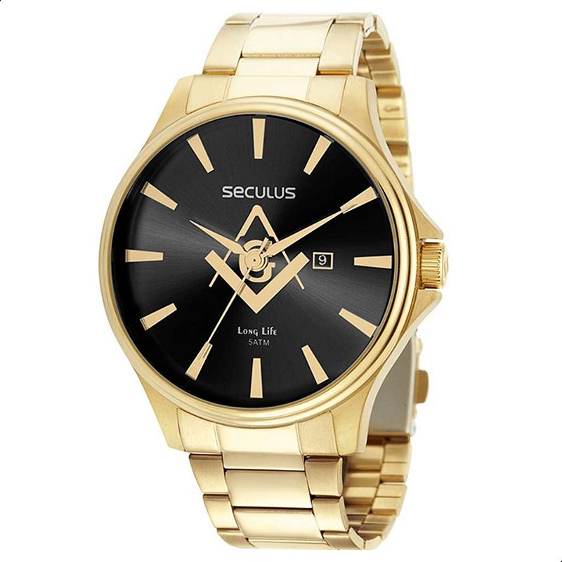 Relógio Masculino Seculus Dourado Analógico Maçonaria 44116GPSVDA2 ...
