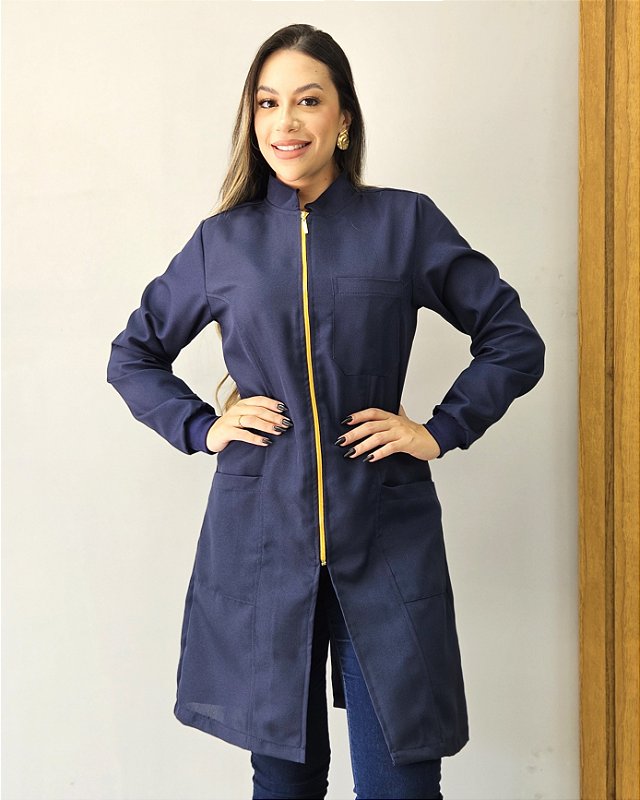 Jaleco Isa Azul Marinho Zíper Dourado - Oxford - CR CONFECÇÕES ...
