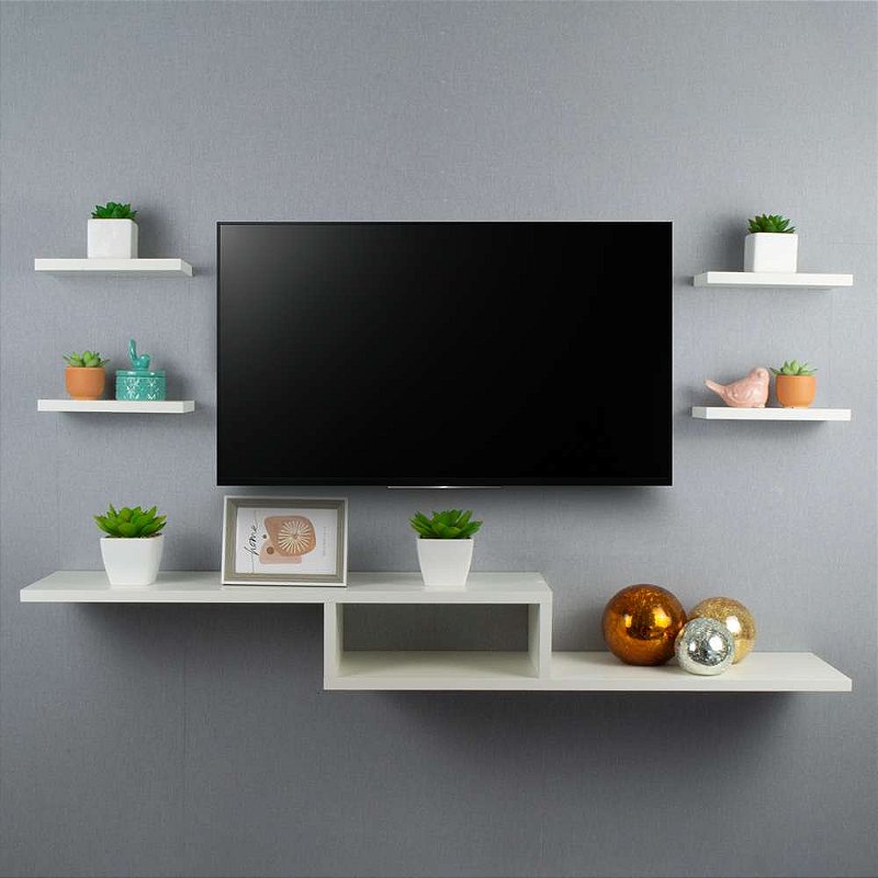 Rack TV Nicho Suspenso para Quarto Sala Branco 110cm - Decor Assentos