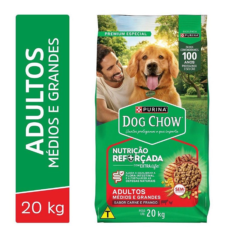 Ração Dog Chow Cães Adultos Médios E Grandes Carne, Frango E Arroz 20kg ...