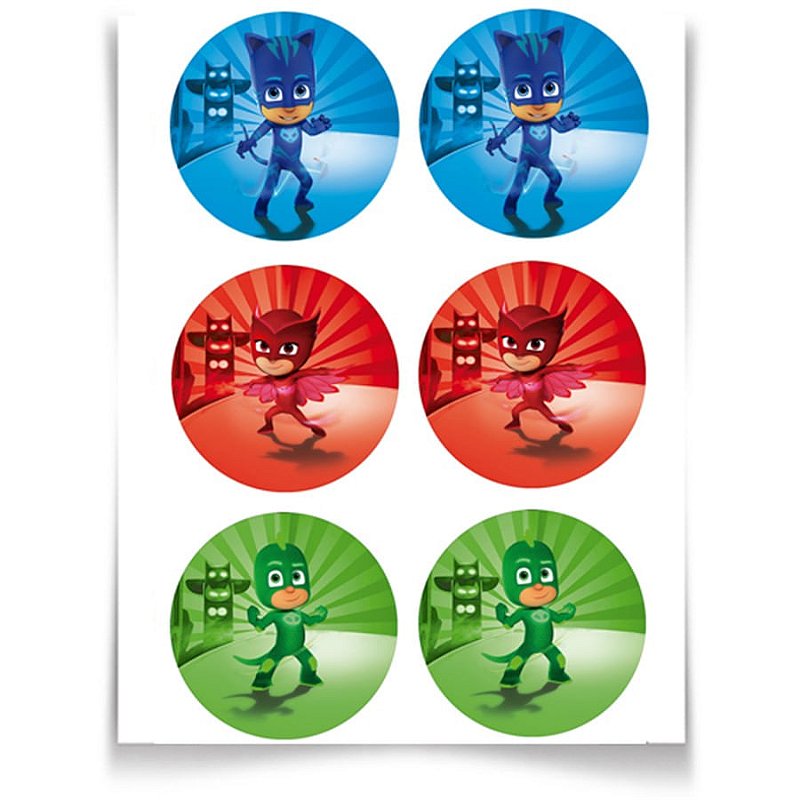 Festa PJ Masks - Adesivo Especial Redondo PJ Masks - 12 Un - Festas da ...