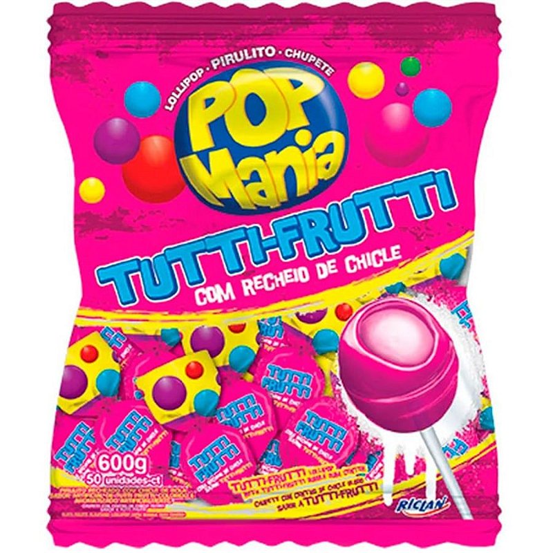 Pirulito Pop Mania Tutti Frutti Recheio Chiclete Riclan - 50 Un ...