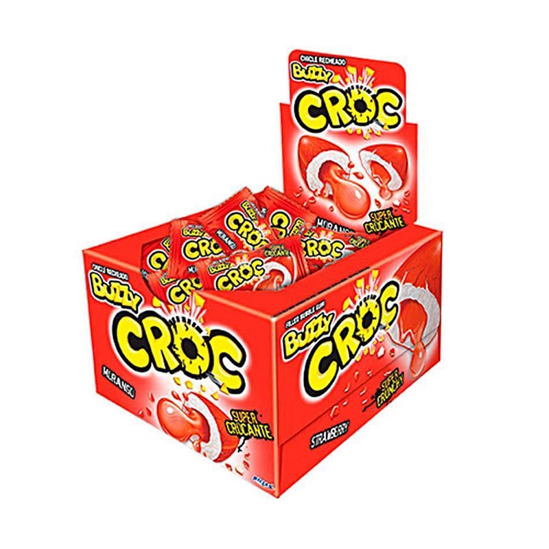Chiclete Buzzy Croc Recheado Sabor Morango - 40 Un - Festas da 25 ...