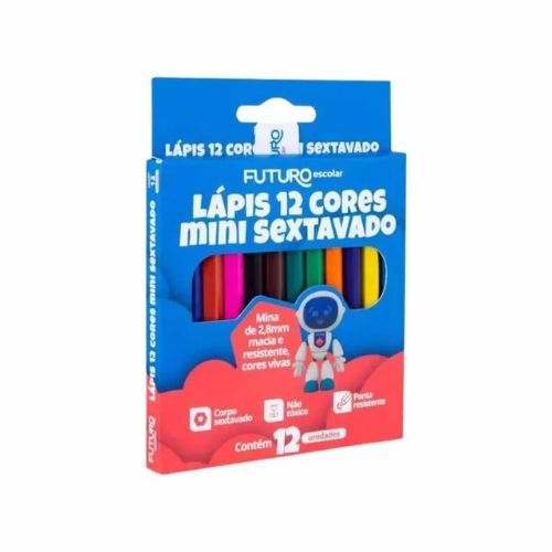 Lapis 12 Cores Mini Sextavado Futuro - Jota Office Shop