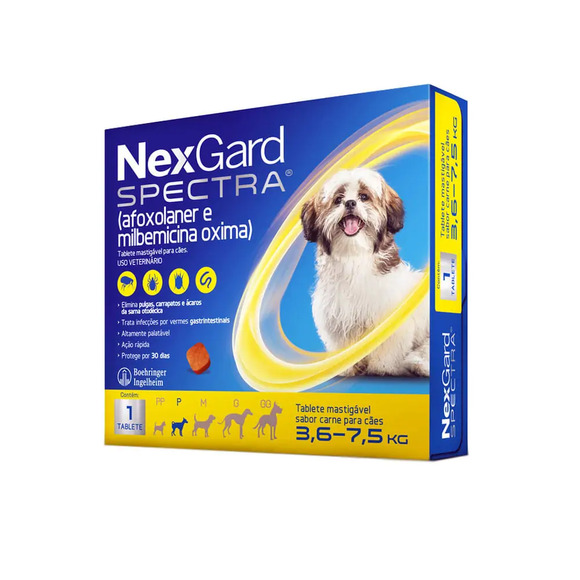 Nexgard Spectra 3,6 - 7,5 Caixa Com 3 Comprimidos - Agro Cota Nexgard Spectra 3,6 - 7,5 Caixa Com 3 Comprimidos - Agro Cota