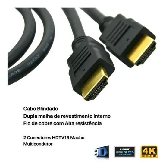 CABO HDMI PARA HDMI 4K 3M 2.0 TOMATE MHD-4023 - Loja Tomate